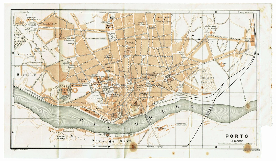 1913 PORTO Antique City Map Portugal Map Original Vintage City Map ...