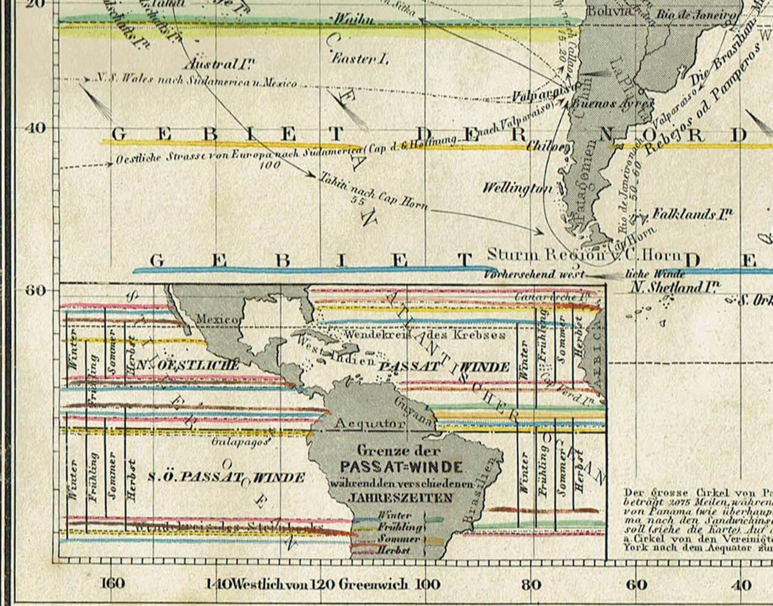 1860 EARTH WIND MAP. Antique World Map. Original 19th Century ...