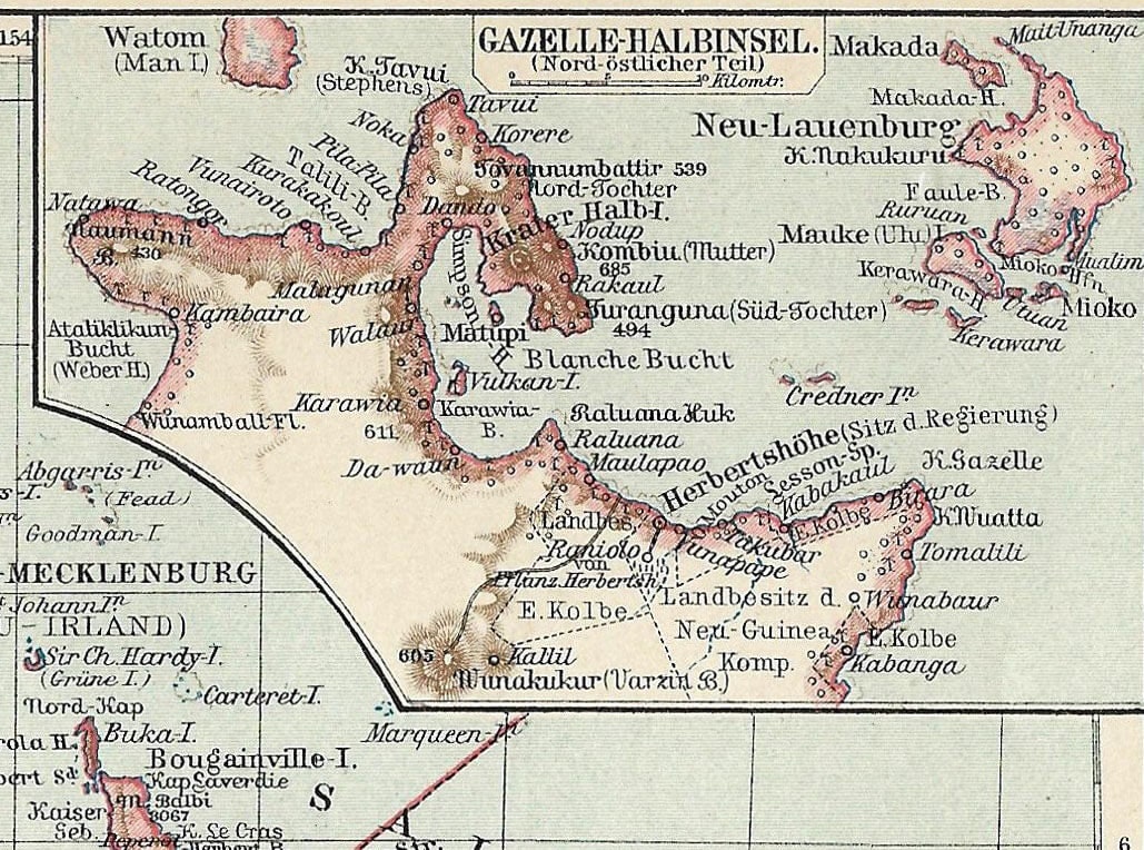 1903 ANTIQUE GERMAN COLONIES Map. Kaiser-wilhelmsland and Bismarck ...