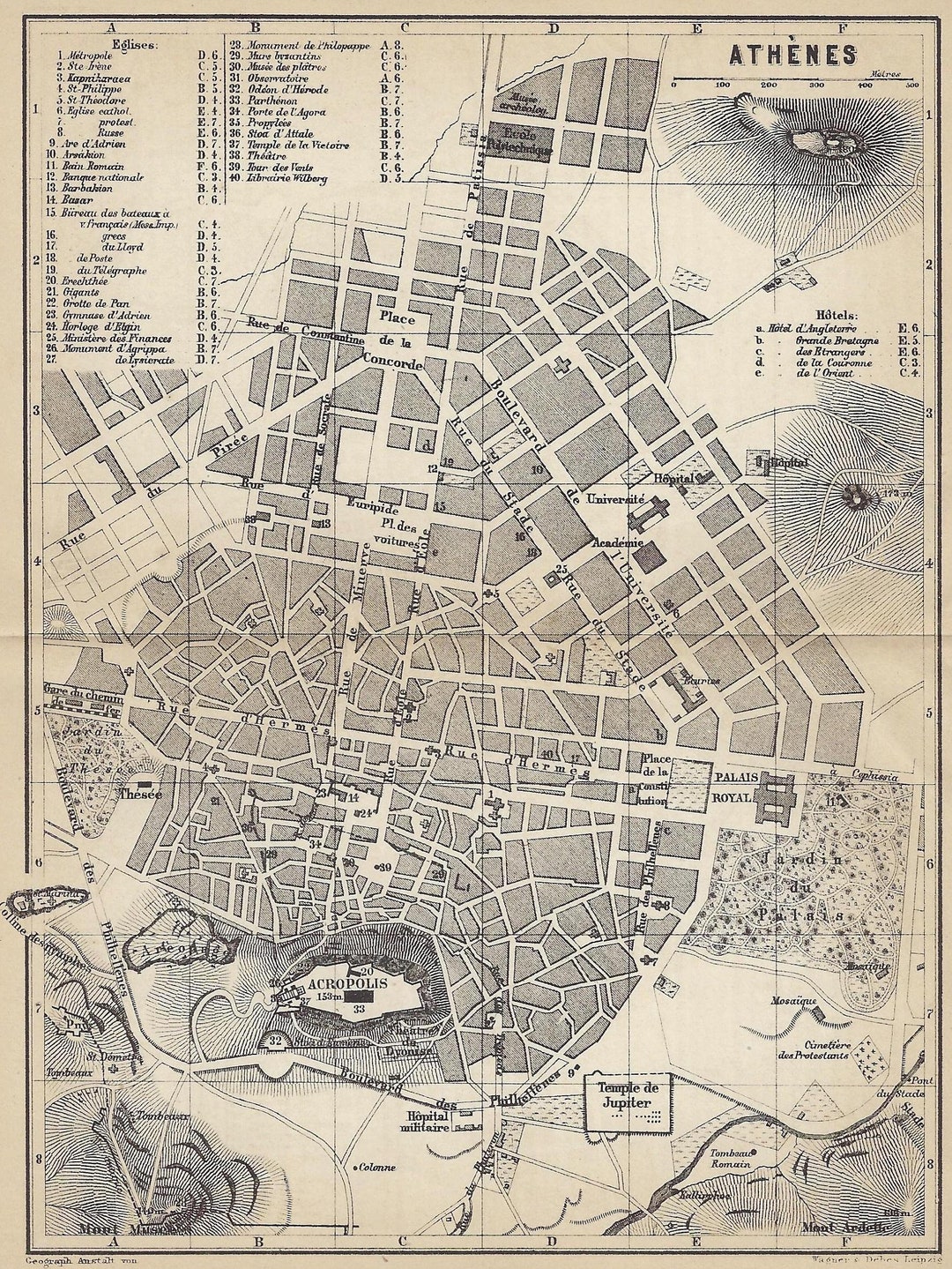 1875 Athens City Map Vintage Athens Map Greece Wall Art Athens Map Wall ...
