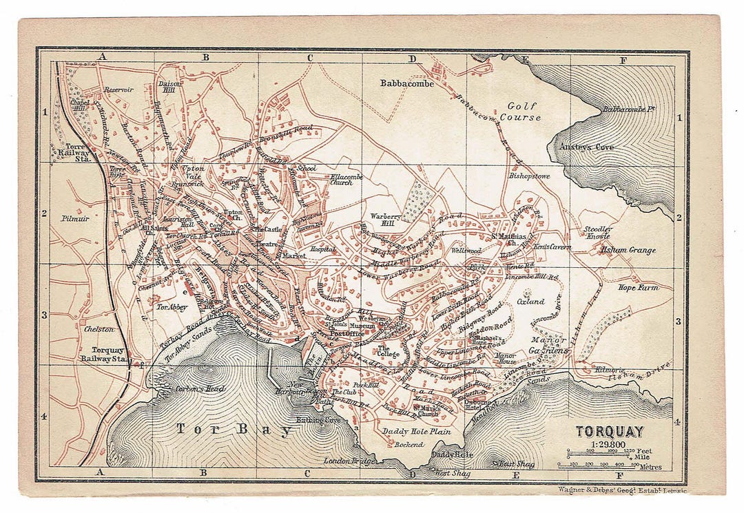 1897 Antique TORQUAY City Map Original English City Map Vintage Torquay ...