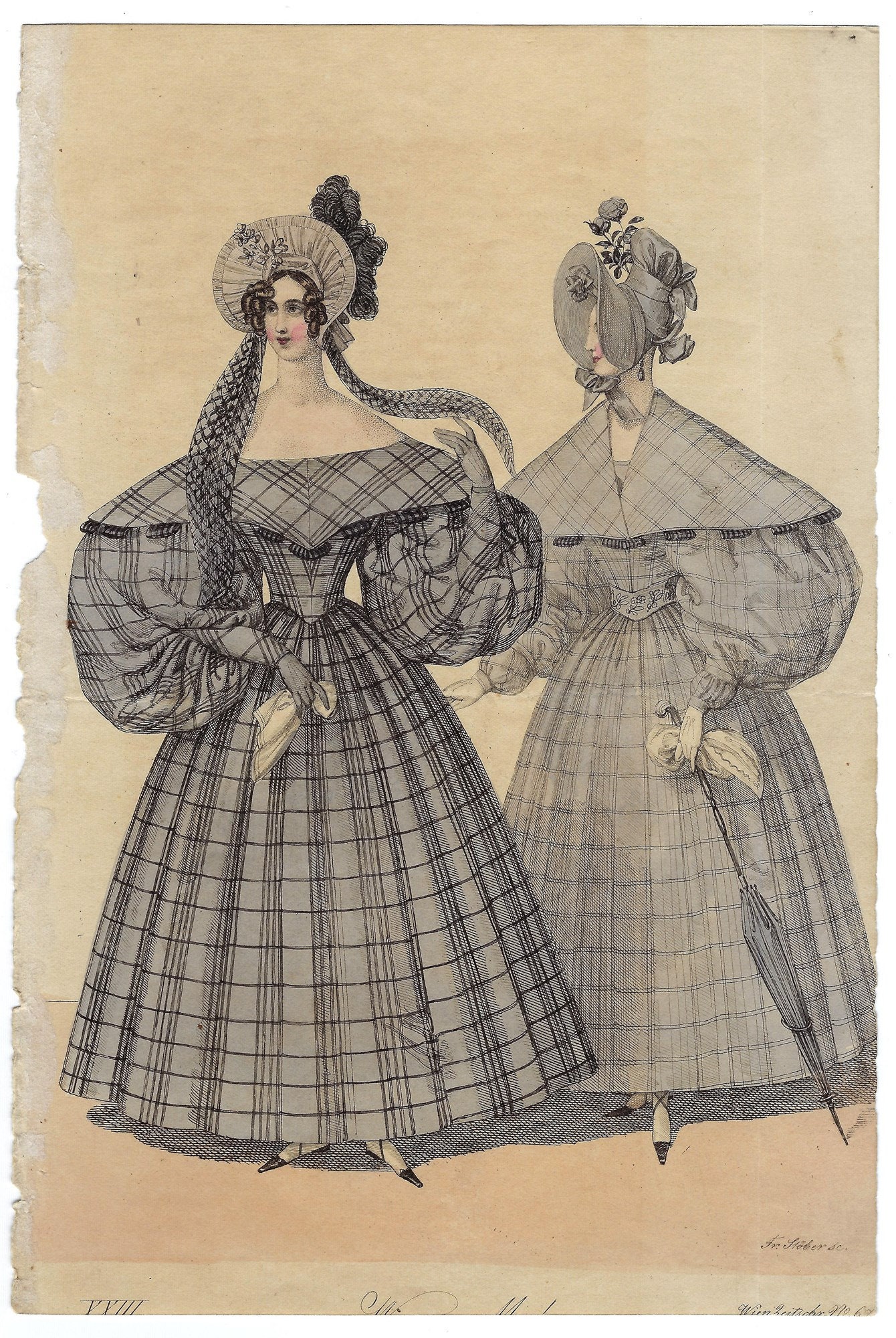 1835 VIENNA FASHION Antique Print. Original Women's Fashion Print. Hand ...