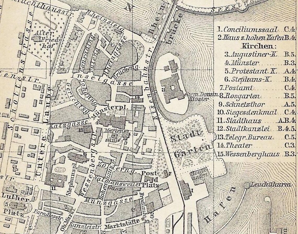 1883 Constance Antique City Map Vintage German Map Germany Wall Art Map ...