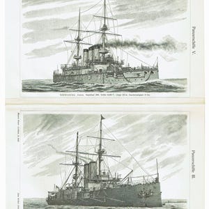 1907 Dreadnought Antique Print Battleship Plans Lithograph Navy Ships ...