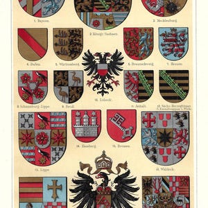 1903 Coats of Arms Print German Empire Escutcheons Vintage Heraldry ...