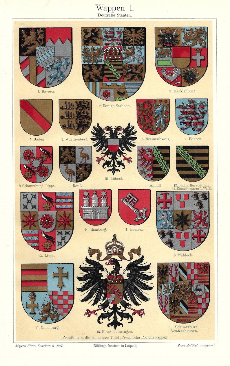1903 Coats of Arms Print German Empire Escutcheons Vintage Heraldry ...
