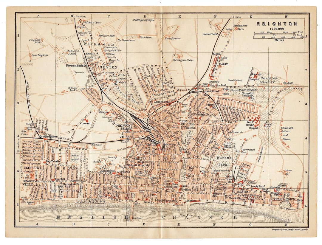 1897 BRIGHTON Antique City MAP. Map of Brighton. Vintage Travel Guide ...