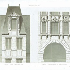 1862 Antique French Architectural Print Original Steel Engraving ...