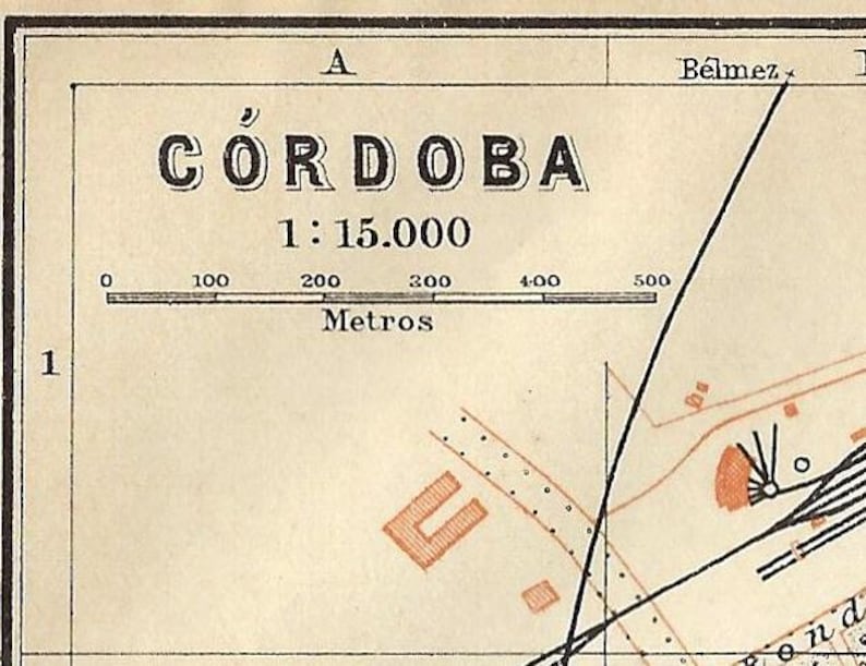 1913 - CORDOBA Antique City Map Vintage Cordoba Map Spain Town Map ...