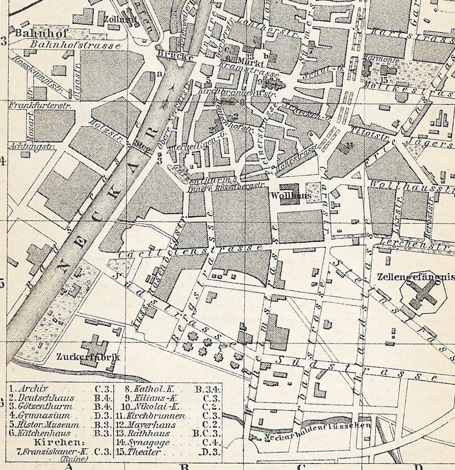 1883 Heilbronn City Map Antique Travel Print Baedeker Guide Germany ...