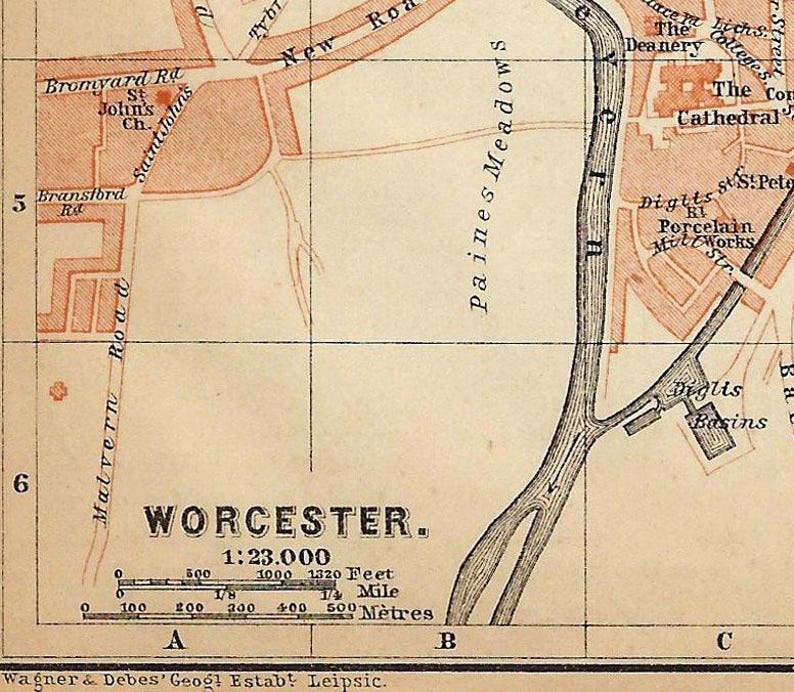 1897 Worcester Antique City Map Vintage Street Map England City Map ...