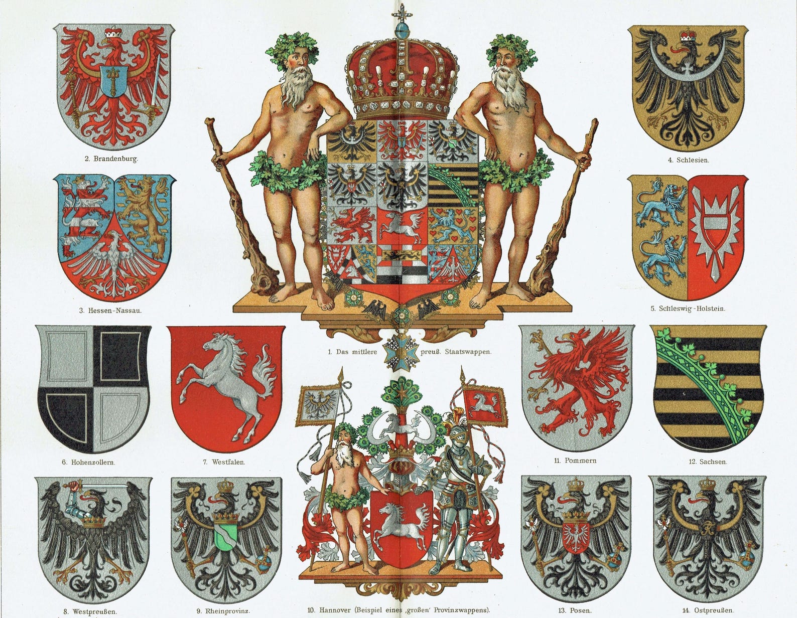 1903 - Vintage Germany Empire Print Province Escutcheons of Prussia ...