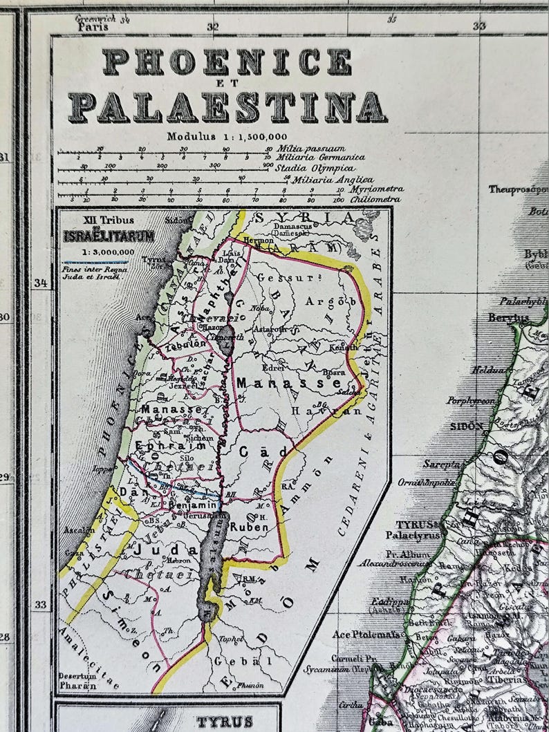 1869 Antique Palestine Map Vintage Egypt Map Ancient Egypt Map Plans of ...