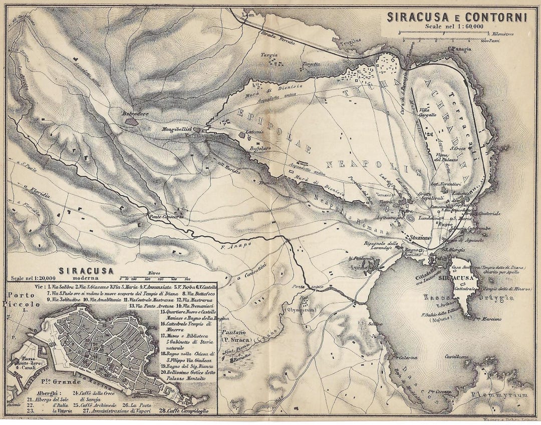 1875 Syracuse City Map Antique Sicily Map Vintage Italy Wall Art ...