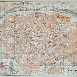 1908 VALENCIA SPAIN Antique Map Vintage City Map Spanish Town Map ...