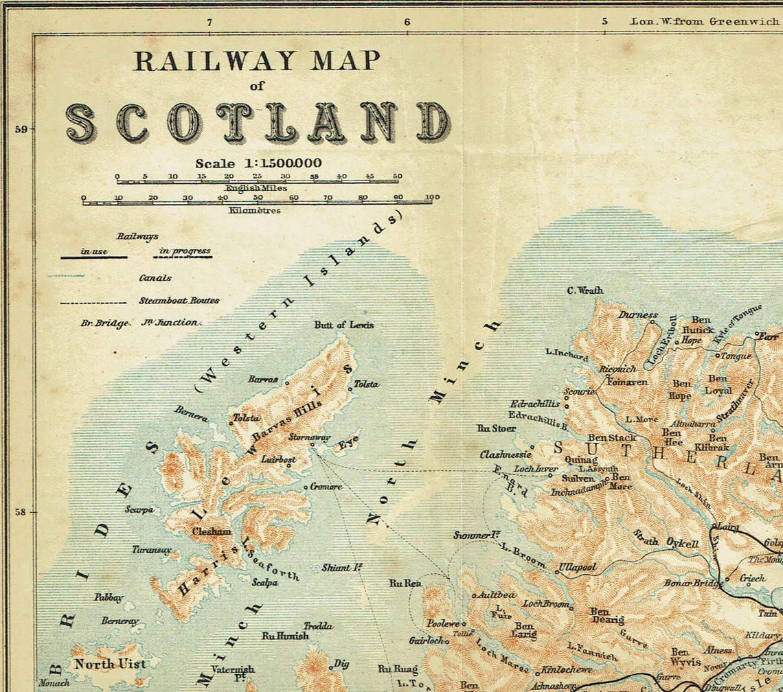 1897 RAILWAY MAP of SCOTLAND. Original United Kingdom Railway Map ...