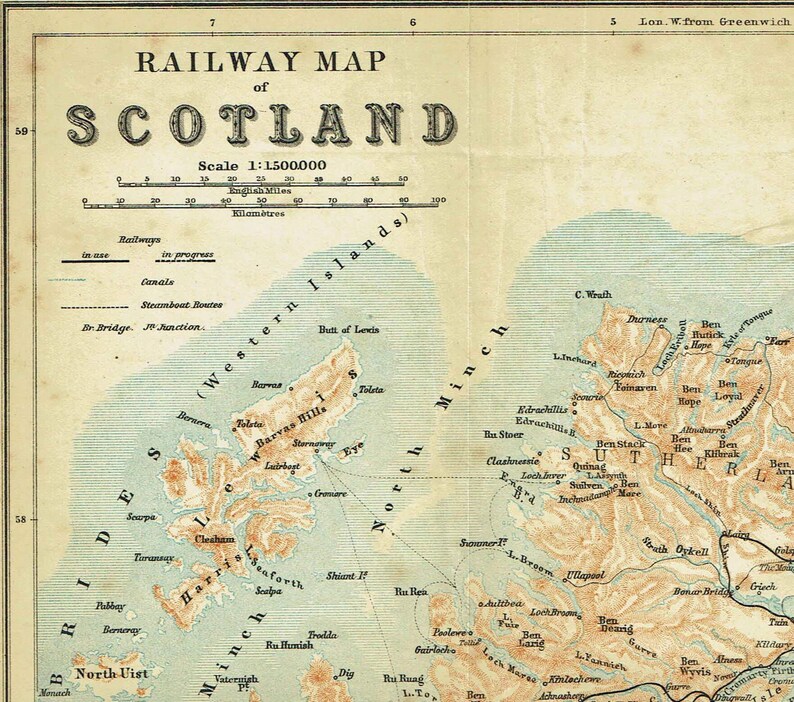 1897 RAILWAY MAP of SCOTLAND. Original United Kingdom Railway Map ...