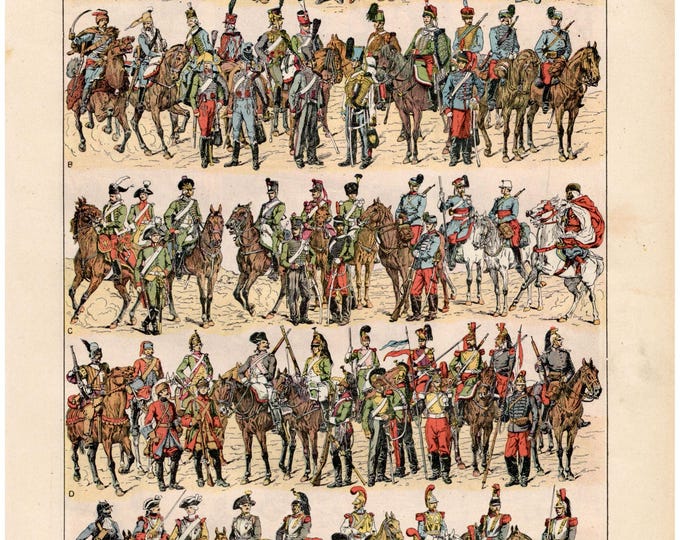 1922 FRENCH CAVALRY UNIFORMS Antique Print. War, Army, Horses Training ...