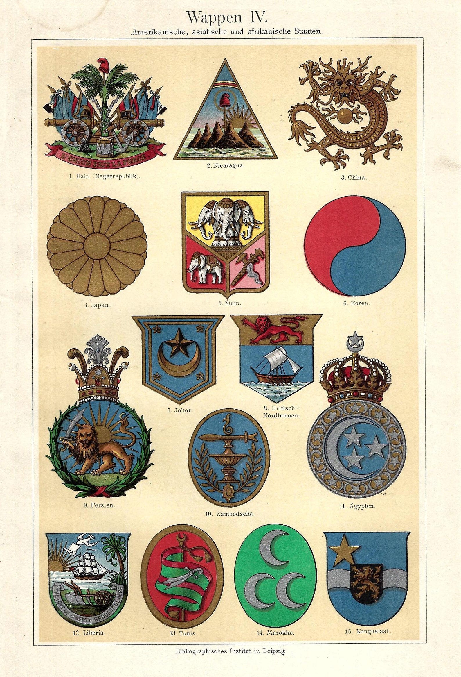 1903 Coats of Arms Print Asian African and South American Countries ...