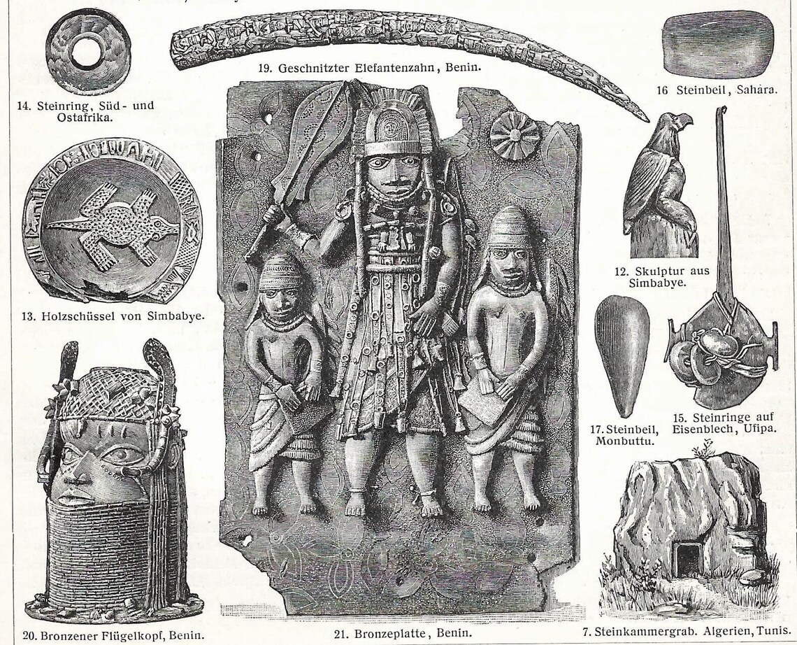 1903 Vintage Archaeology Print African Tools Dolmen Funerary Utensils ...