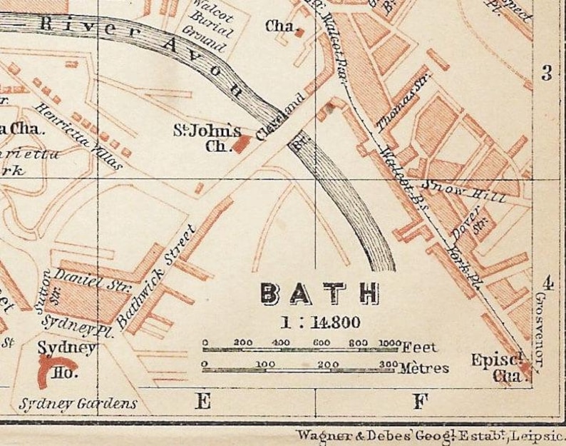 1897 BATH Antique City MAP. Original Map of English City. Vintage ...