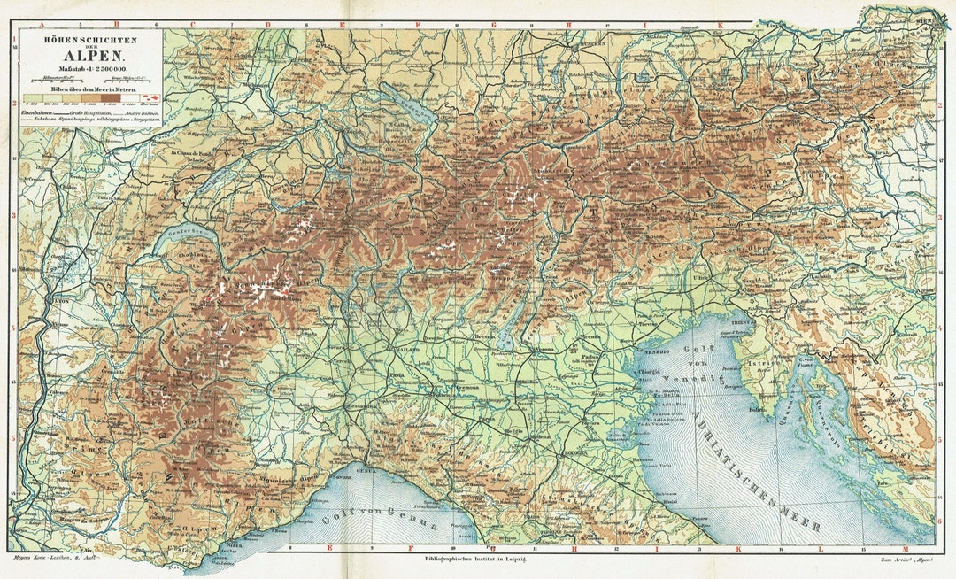 1903 Antique Map of Alps Vintage Print Alps Lithograph Wall Art ...