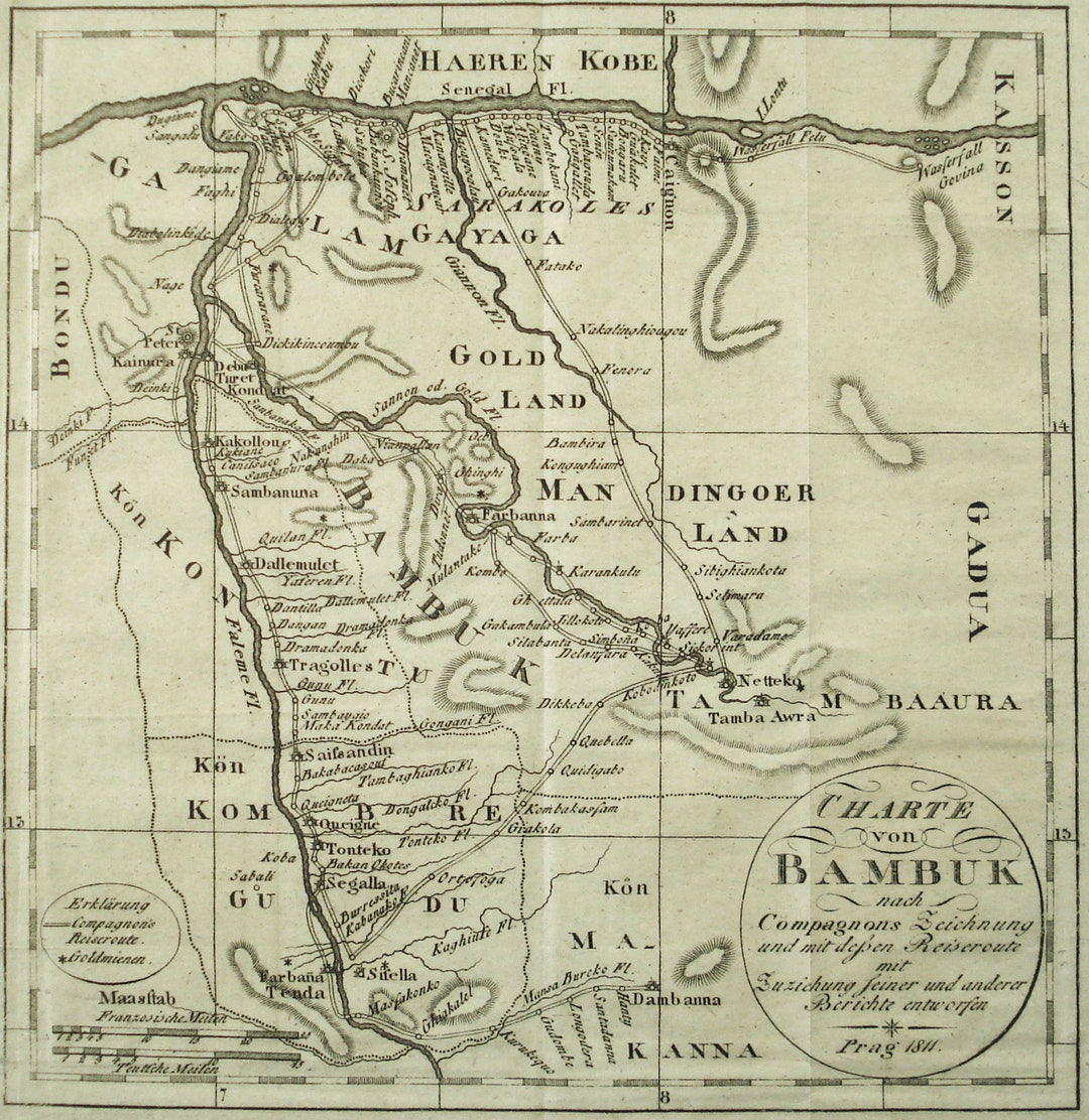 1811 AFRICA BAMBUK. Original 19th Century Map. African Continent Map ...