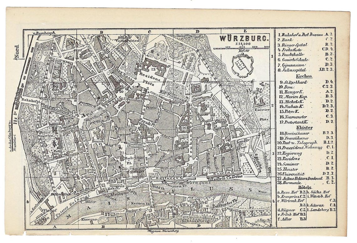 1883 Vintage ASCHAFFENBURG City Map Antique German Map Aschaffenburg ...