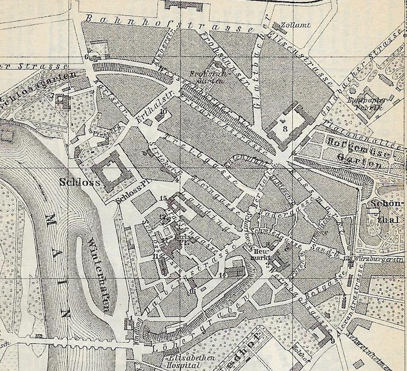 1883 Vintage ASCHAFFENBURG City Map Antique German Map Aschaffenburg ...