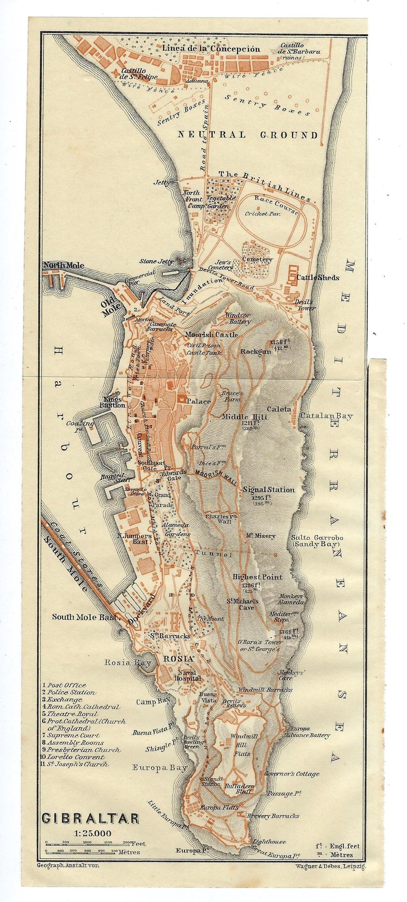1913 - Vintage Gibraltar City Map UK Gibraltar Antique Map Vintage ...