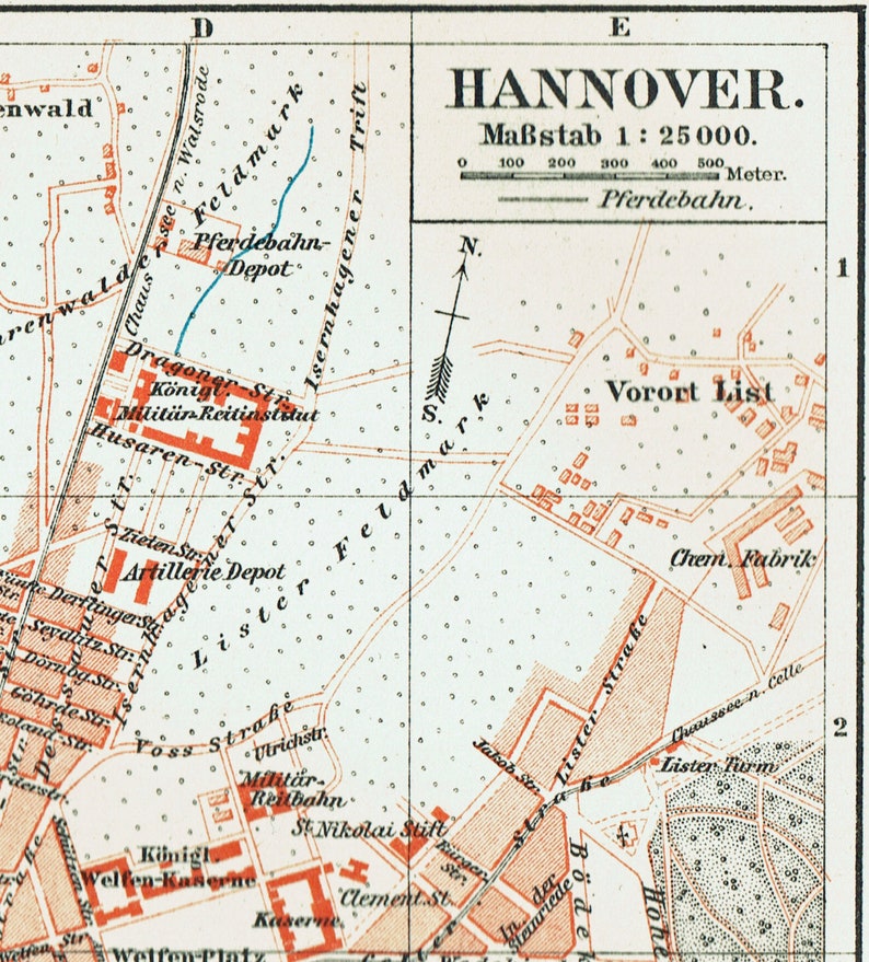 1893 Germany HANNOVER Antique City Map Vintage City Print 19th Century ...