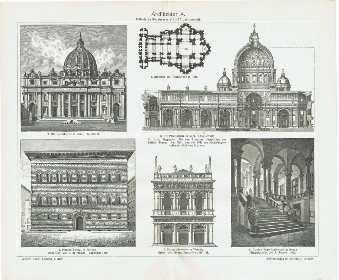 1897 ARCHITECTURE Antique Print ITALIAN RENAISSANCE Architectural ...