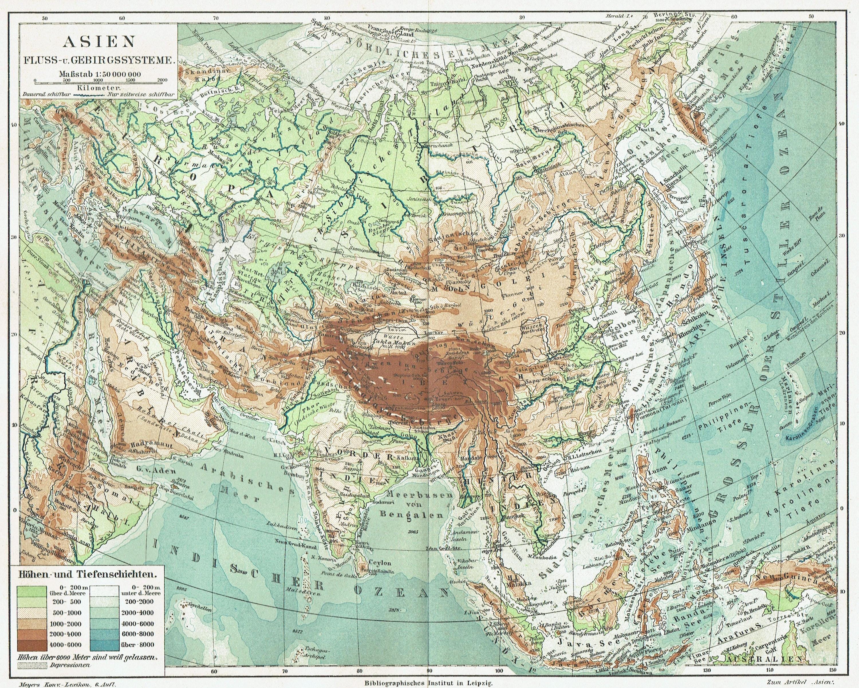 1903 Antique Map of ASIA Vintage Asia Map Antique Physical Asian Map ...