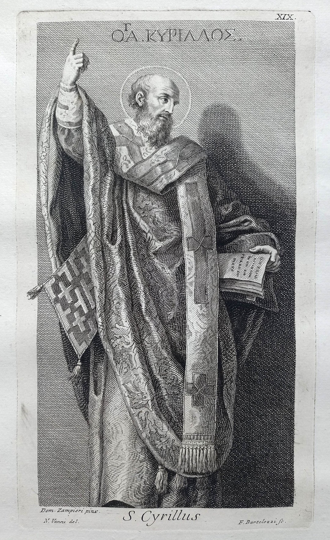 1762 Saint Cyrillus Antique Print Old Italian Wall Art Religious ...