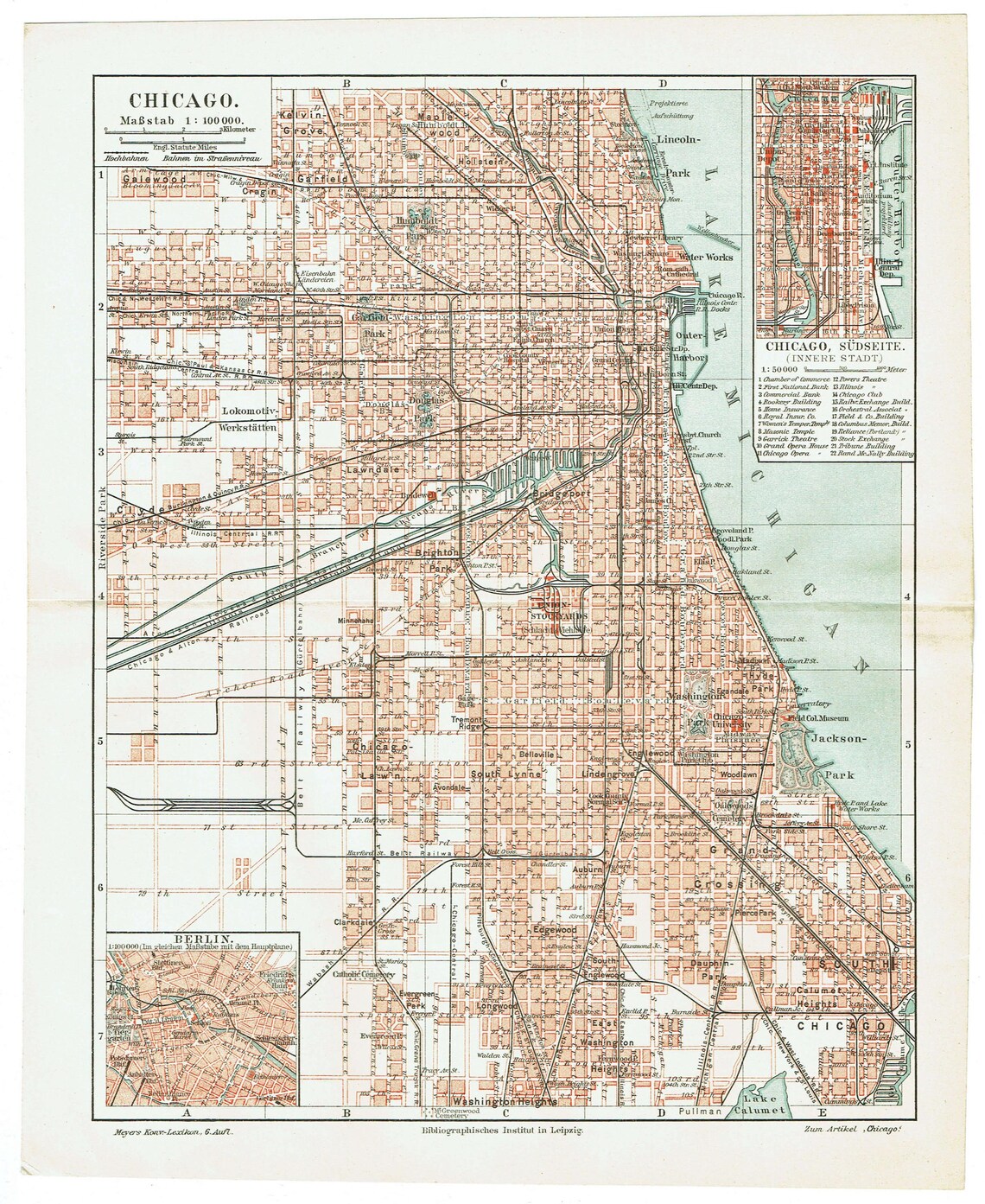 1903 Antique CHICAGO City Map. Chicago Street Map. Vintage Chicago Map ...