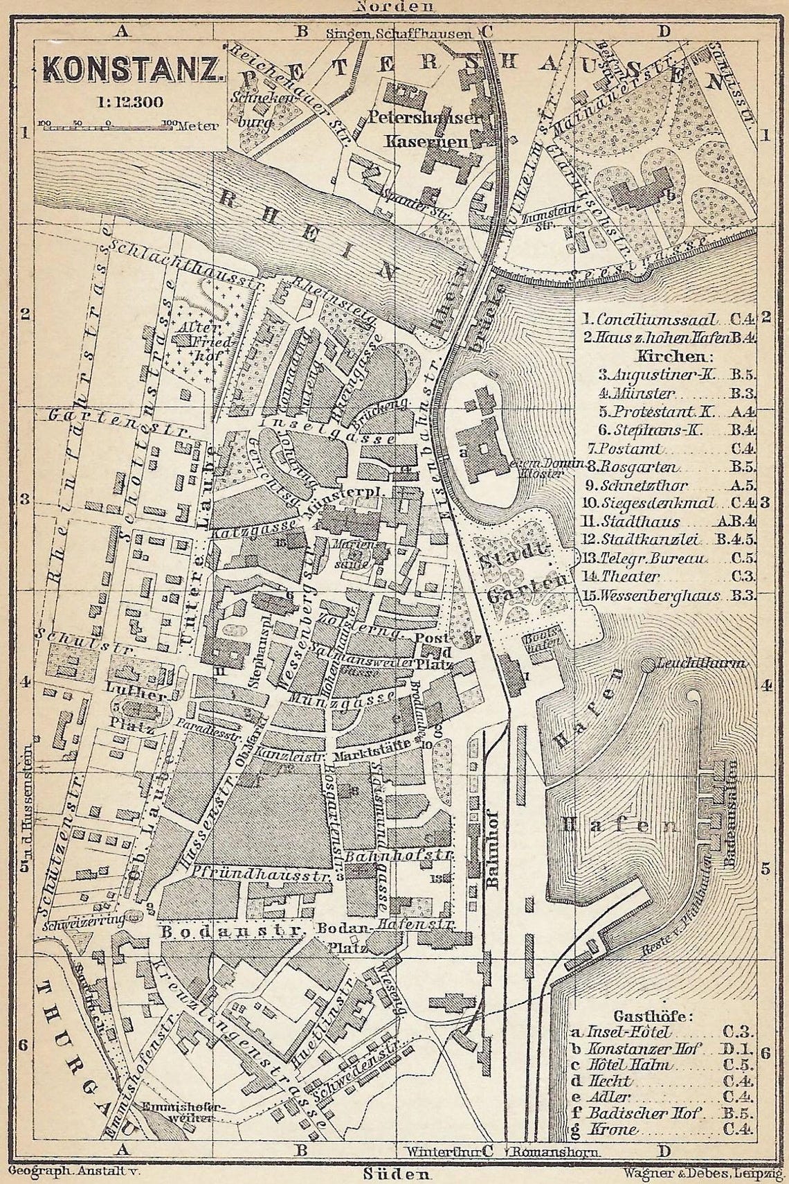 1883 Constance Antique City Map Vintage German Map Germany Wall Art Map ...