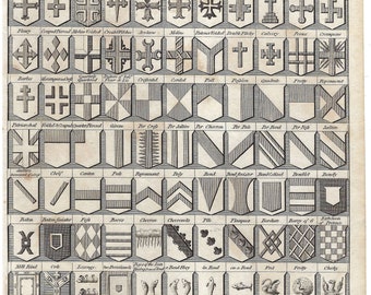 1802 HERALDRY. British Heraldry Print. Heraldic Shields Engraving ...