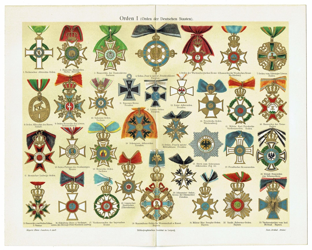 1903 GERMANY Orders Medals Antique Print Orders of Chivalry Home Decor ...