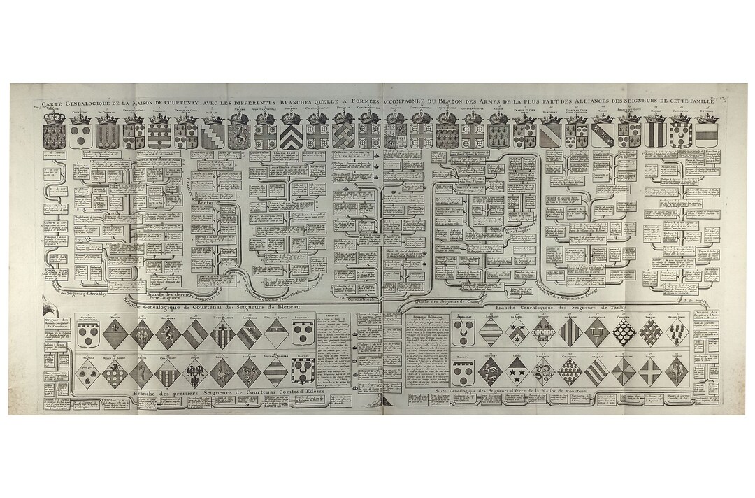 1720 Antique Genealogical Map of the Courtenay House France - Etsy