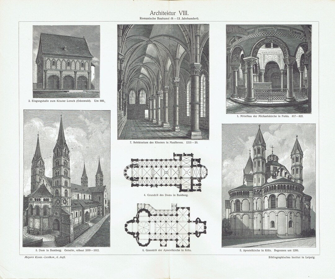 1897 ARCHITECTURE Antique Print ROMANESQUE Architectural Wall Art ...