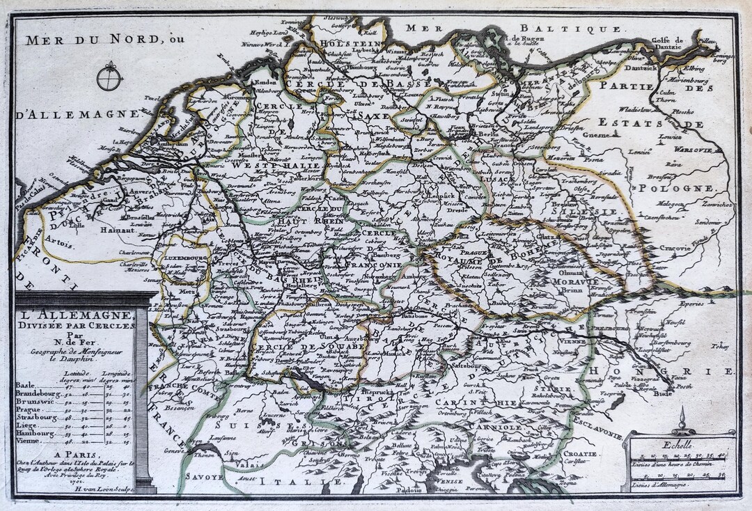 1702 - Antique GERMANY Map Europe 18th Century Map German Wall Art ...