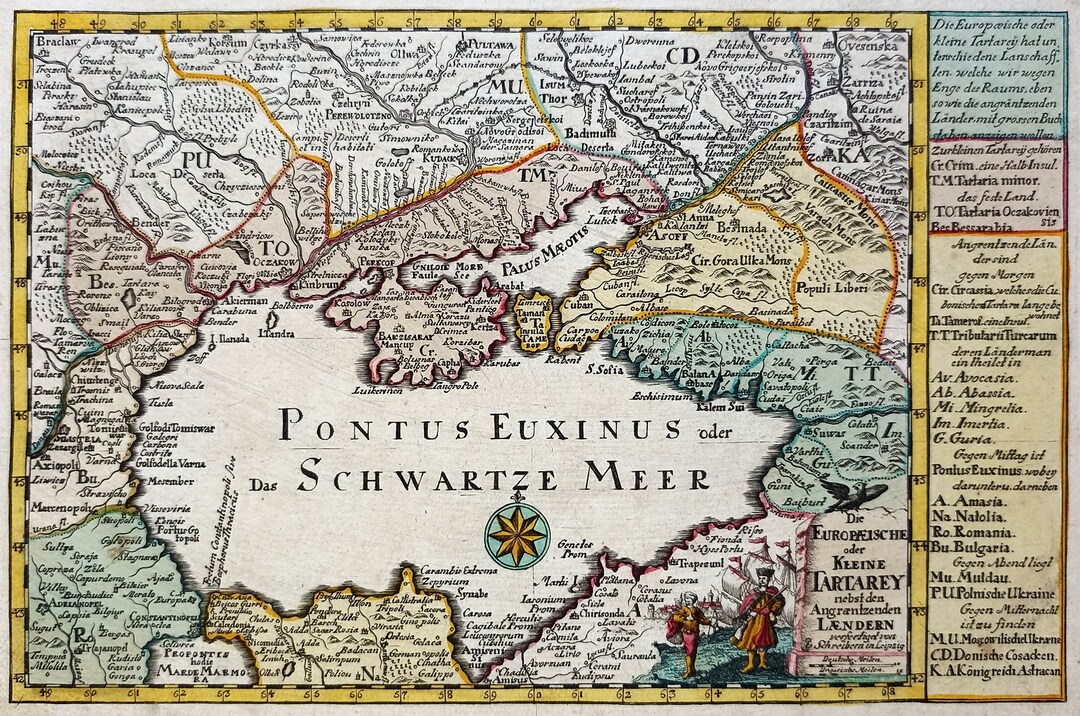 1741 BLACK SEA, Europe, Tartary Lesser Original, Hand-coloured Antique ...