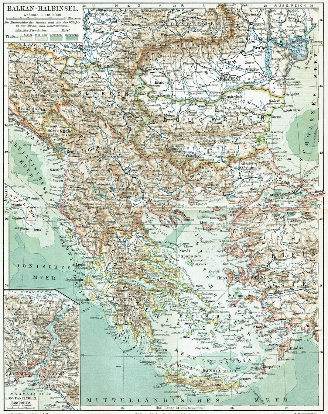 1903 Antique Map of BALKANS Vintage Print Romania Bulgaria Serbia ...