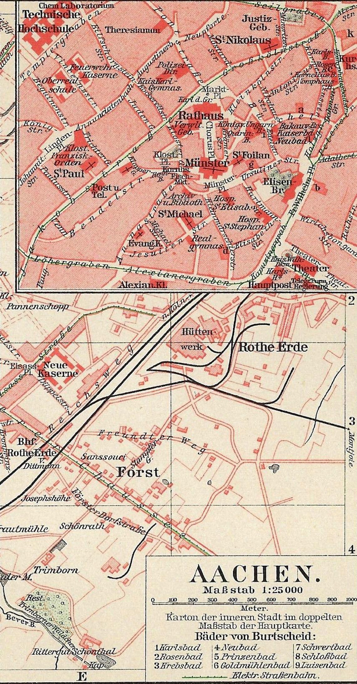 1903 AACHEN City Map Vintage Germany City Plan Antique Street Map 19th ...