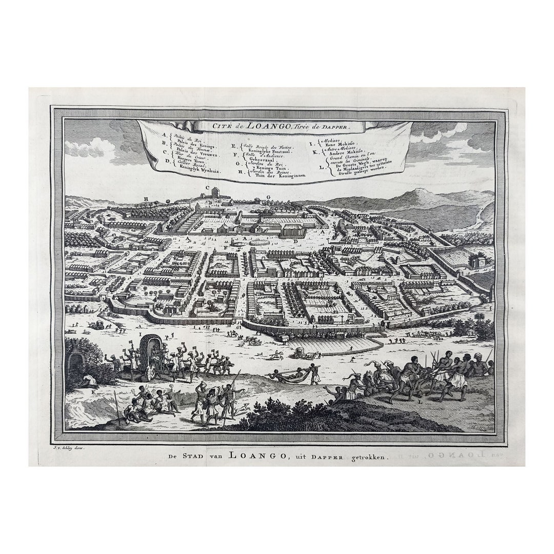 1747 - Antique Africa Engraving Loango City Antique Map Congo ...