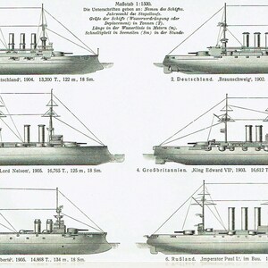 1907 Dreadnoughts Antique Print Battleships Lithograph Warship Wall Art ...
