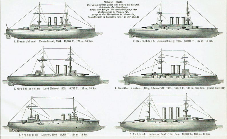 1907 Dreadnoughts Antique Print Battleships Lithograph Warship Wall Art ...