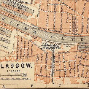 1897 Glasgow Antique City Map Street Map of Glasgow Scotland's City ...