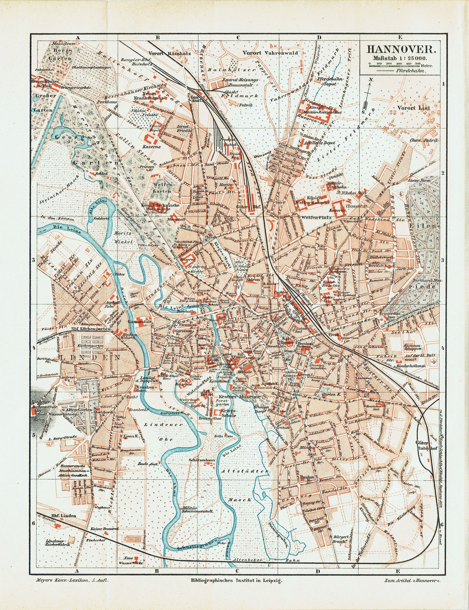1893 Germany HANNOVER Antique City Map Vintage City Print 19th Century ...