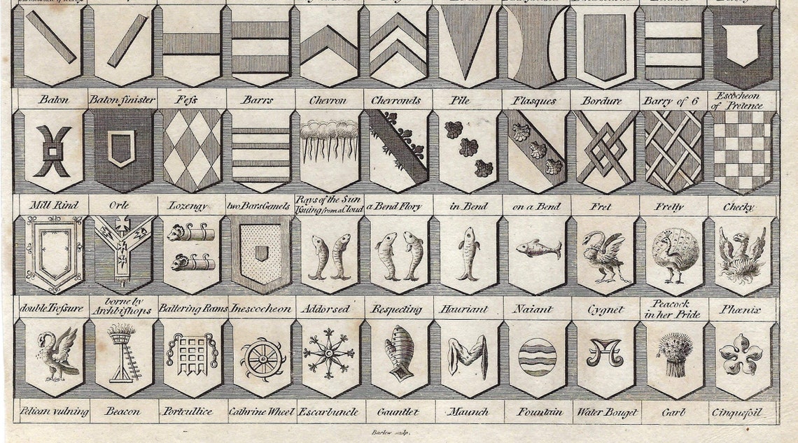 1802 - Arms Print HERALDRY Antique Engraving Coats of Arms Vintage ...